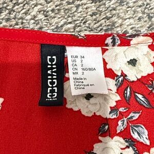 H&M | Tops | Hm Red Floral Blouse With Laceup Front | Poshmark